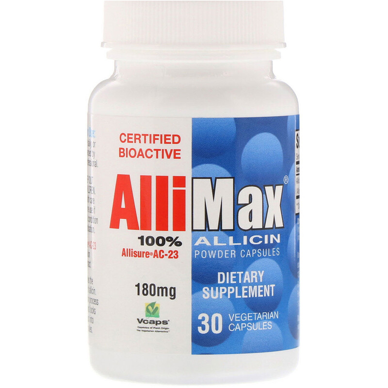 Allimax, 100% Allicin Powder Capsules, 180 mg, 30 Vegetarian Capsules ...