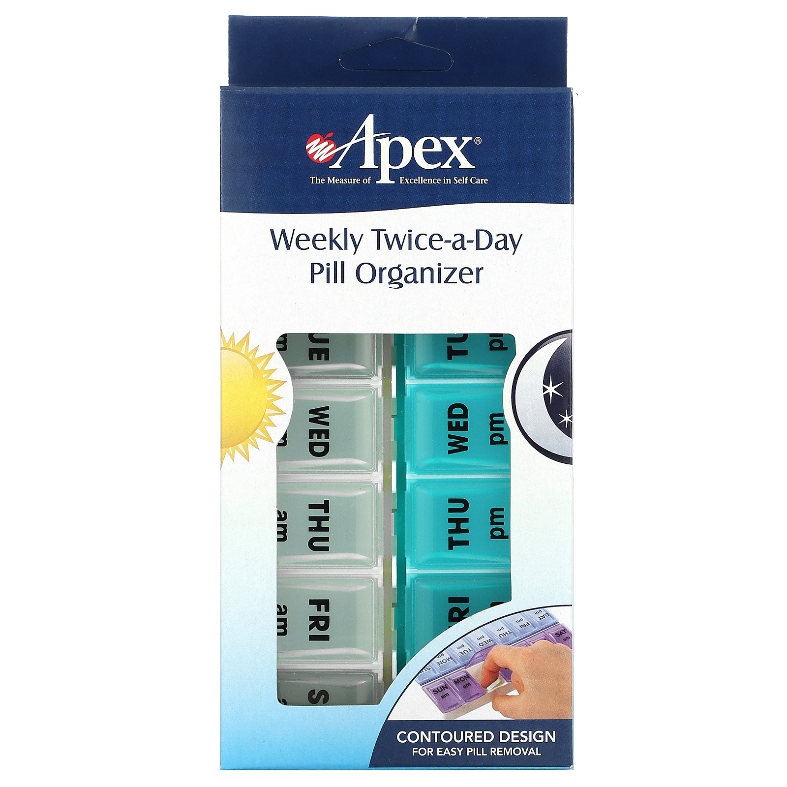 Apex, Weekly Twice-A-Day Pill Organizer, 1 Pill Organizer
