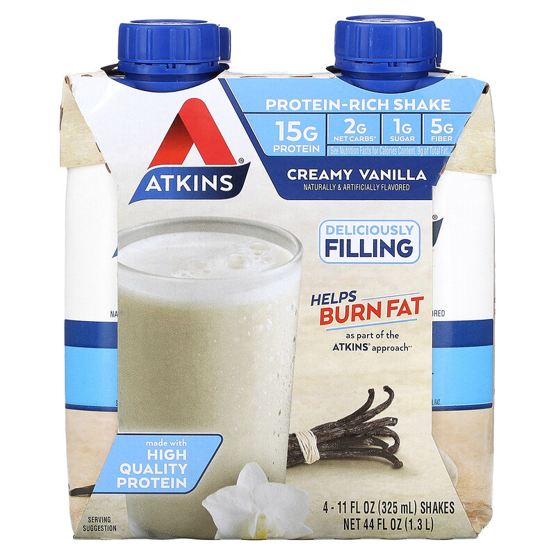 Atkins, Protein-Rich Shake, Creamy Vanilla, 4 Shakes, 11 fl oz (325 ml ...