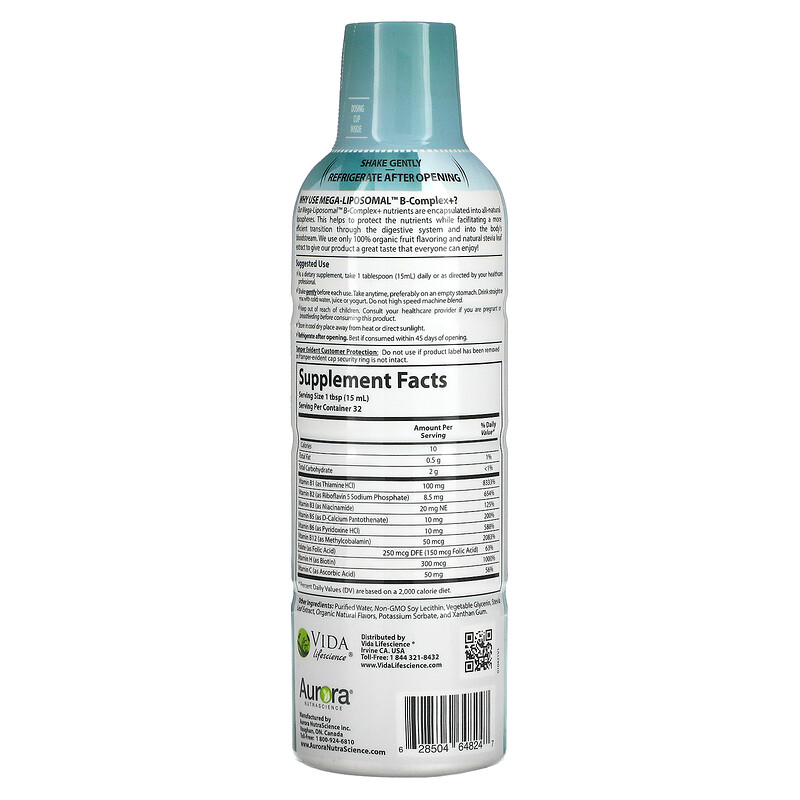 Aurora Nutrascience, Mega-Liposomal B-Complex+, Organic Fruit, 16 fl oz ...