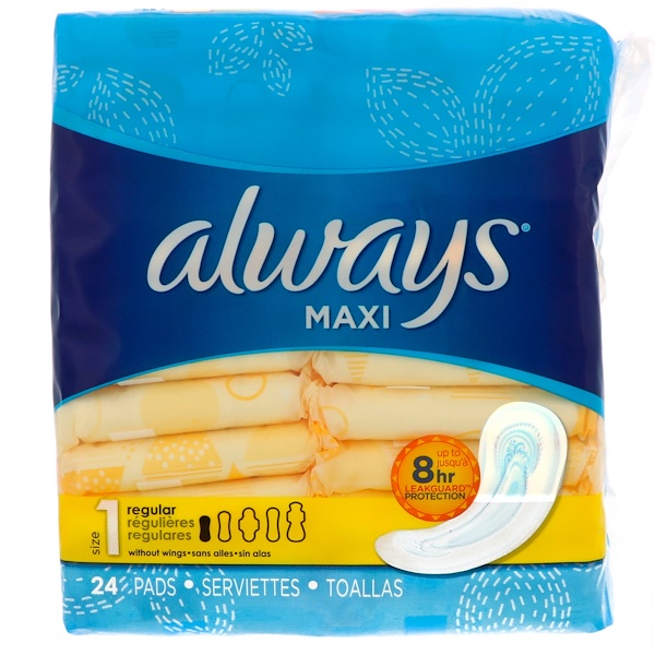 Always, Maxi, Size 1, Regular, 24 Pads - iHerb