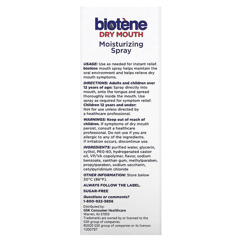 Biotene Dental Products, Dry Mouth Moisturizing Spray, Gentle Mint, 1.5 ...