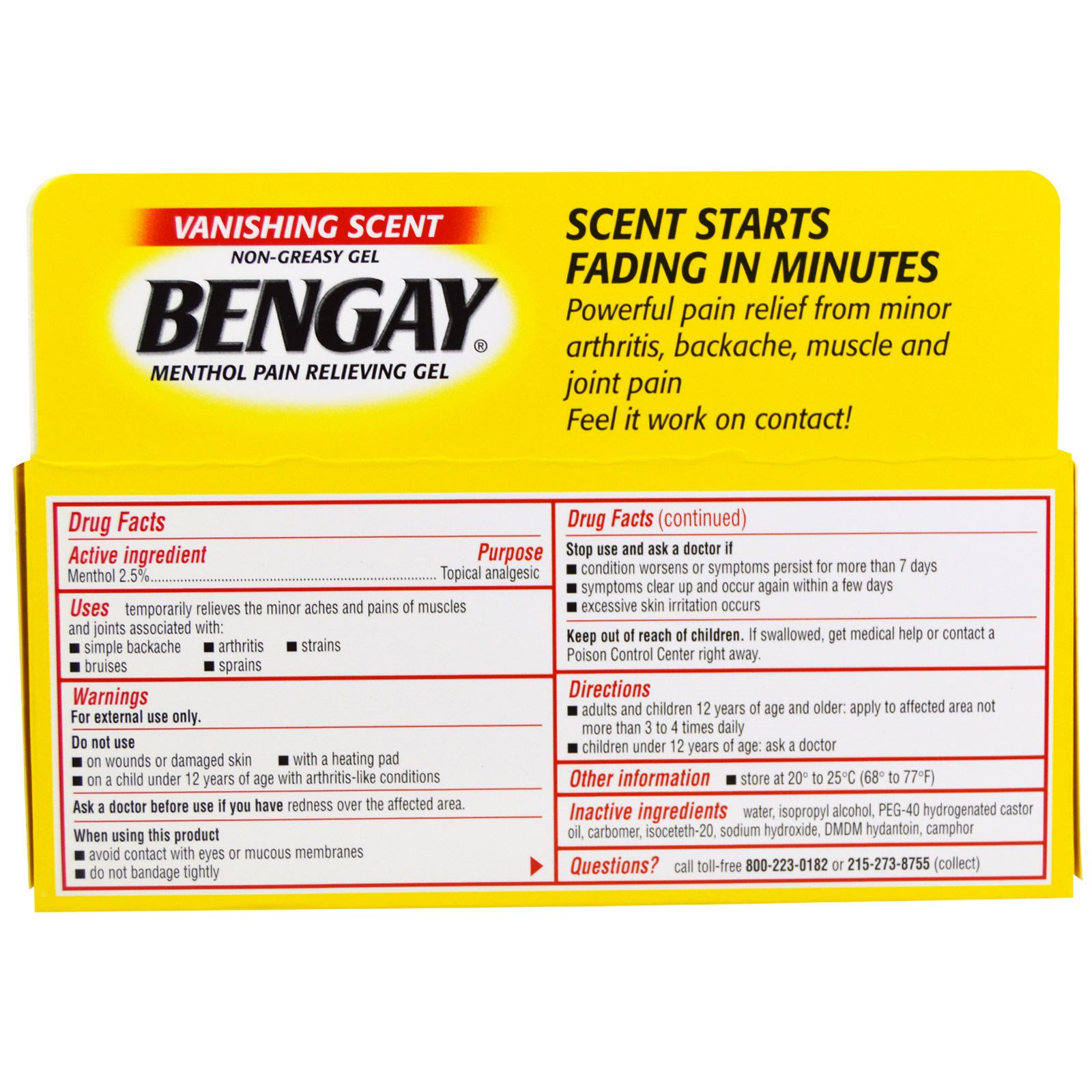 Bengay, Menthol Pain Relieving Gel, Vanishing Scent, 2 oz (57 g) - iHerb