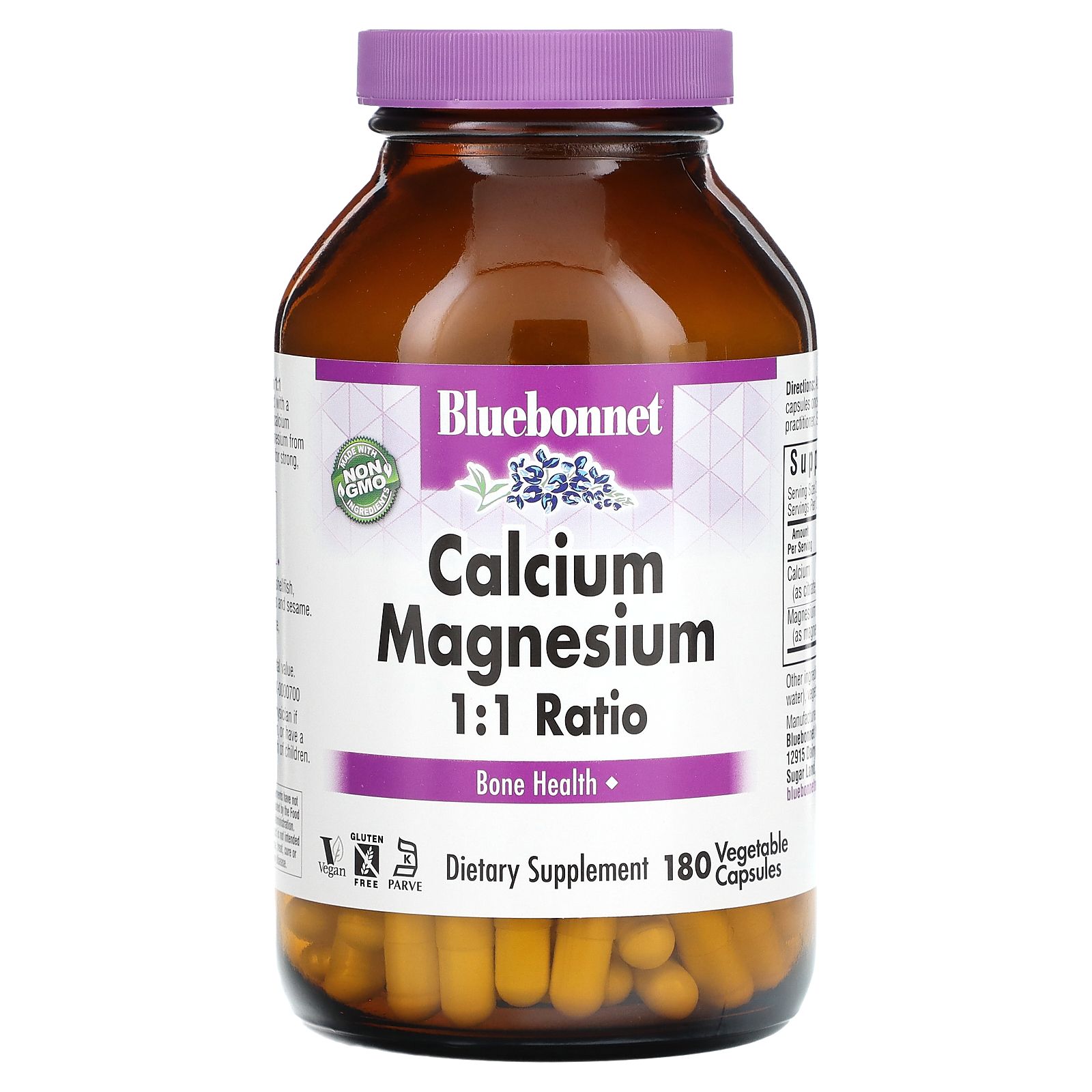 Bluebonnet Nutrition Calcium Magnesium 1 1 Ratio 180 Vegetable Capsules