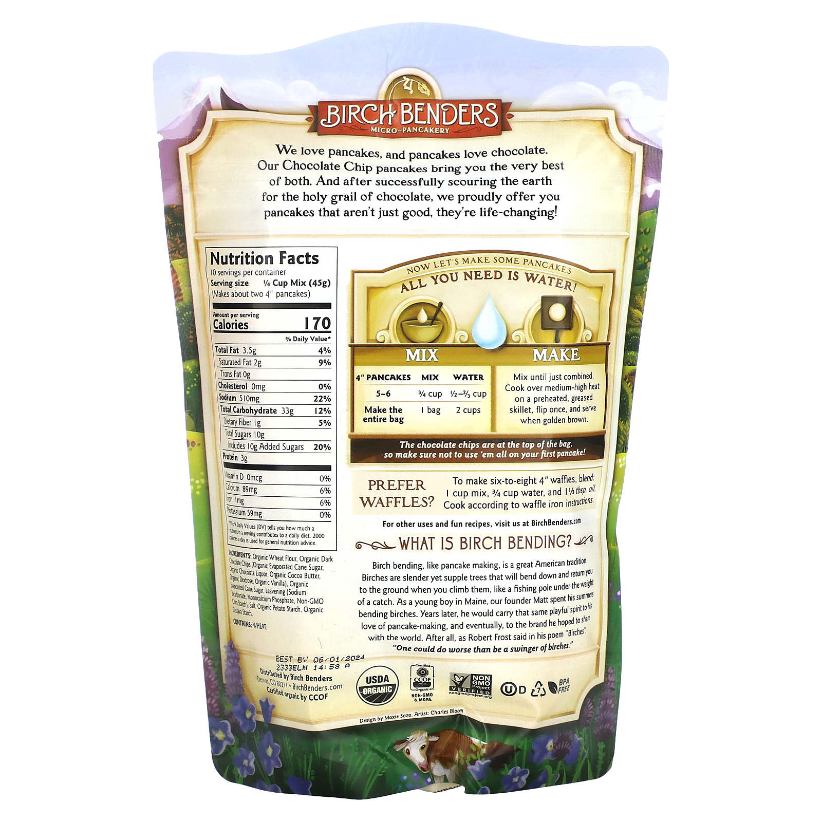 Birch Benders, Pancake & Waffle Mix, Organic Chocolate Chip, 1 lb (454 g)