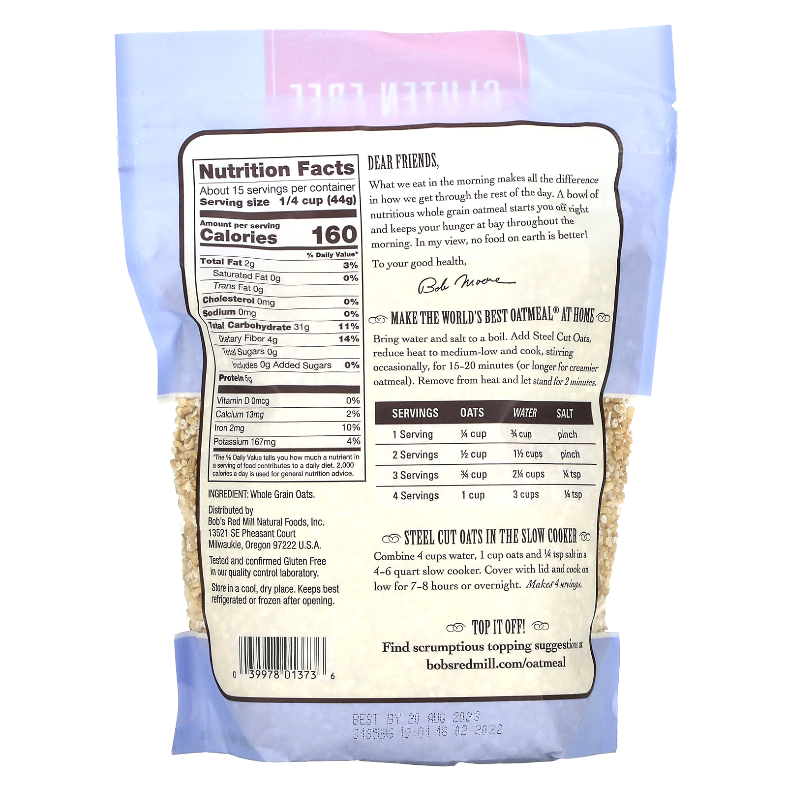 Bob's Red Mill, Avoine épointée, Grain entier, Sans gluten, 680 g