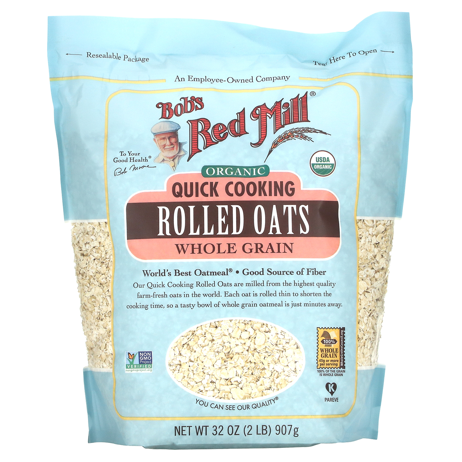 Bob's Red Mill, Organic, Quick Cooking Rolled Oats, Whole Grain, 32 oz ...