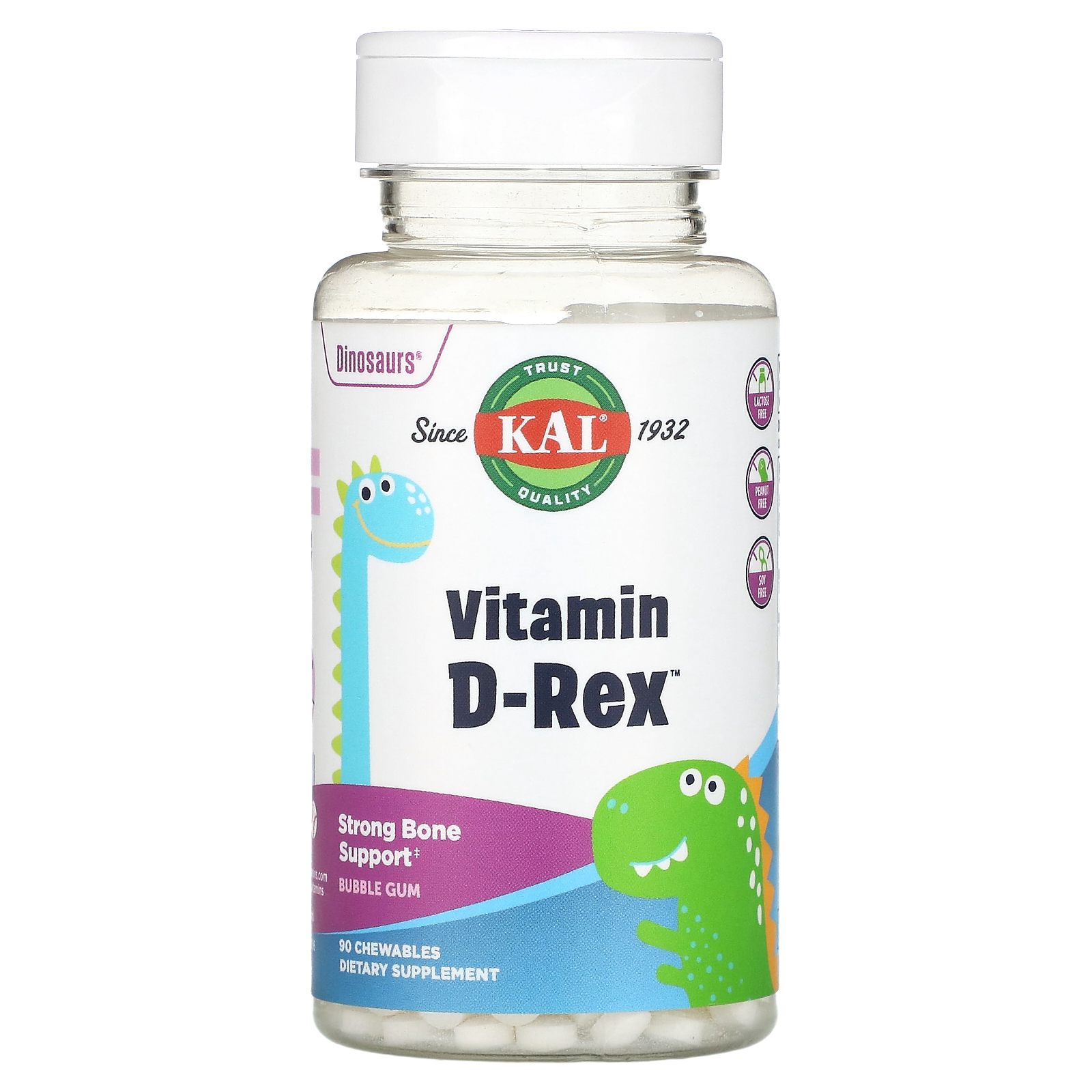 KAL, Vitamin D-Rex บับเบิ้ลกัม บรรจุเม็ดเคี้ยว 90 เม็ด