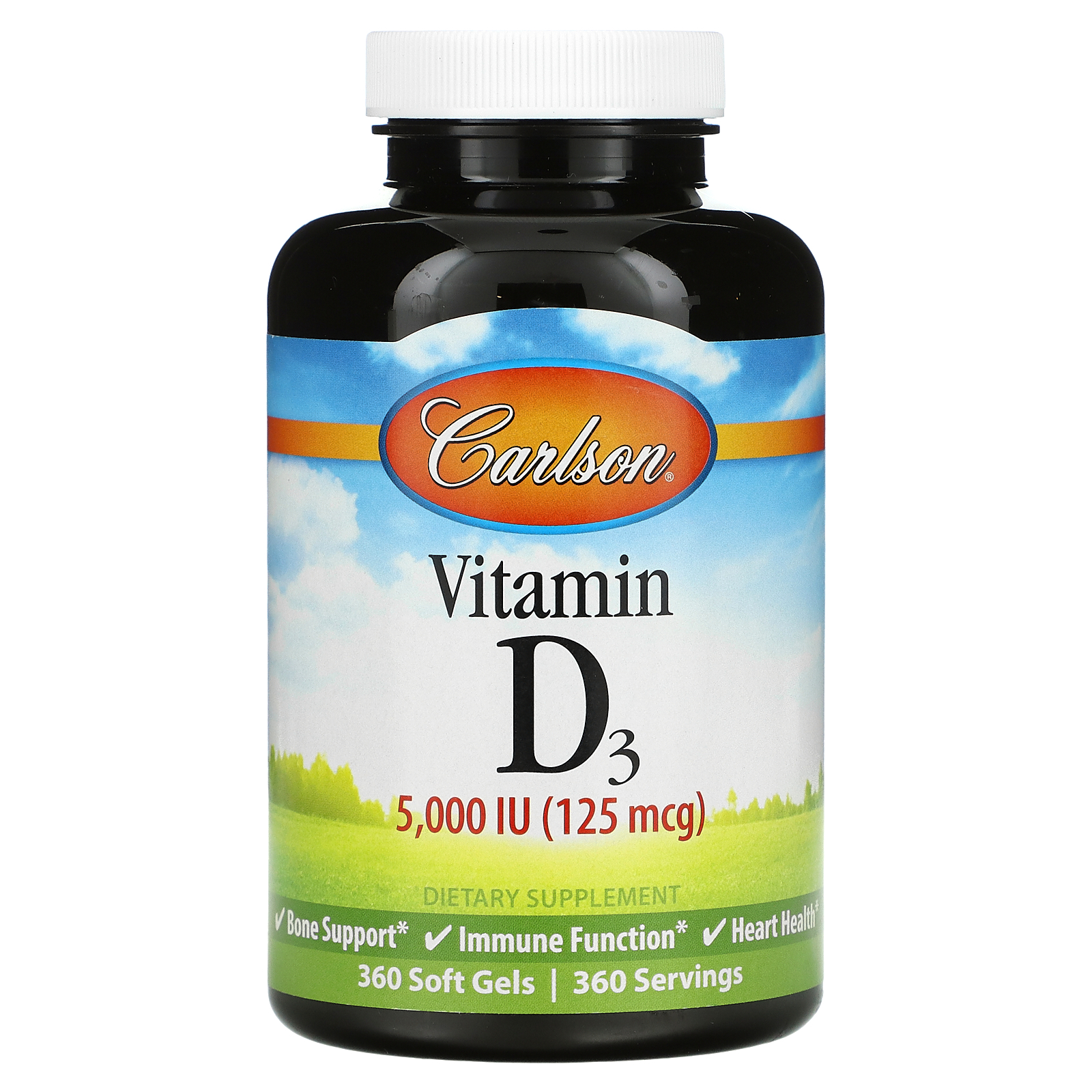 Carlson, Vitamin D3, 125 mcg (5,000 IU), 360 Soft Gels