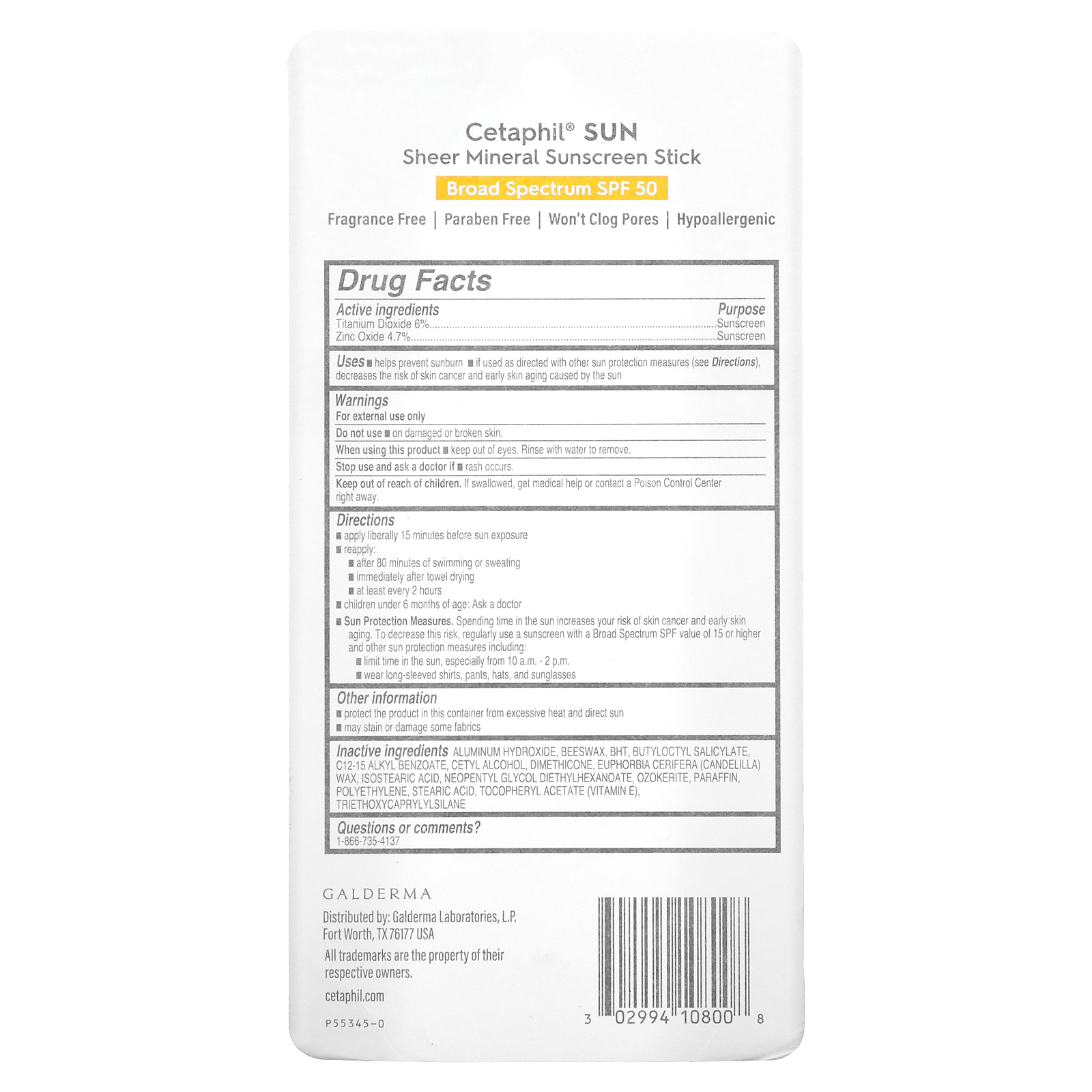 Cetaphil, Sheer Mineral Sunscreen Stick, SPF 50, 0.5 oz (14 g)