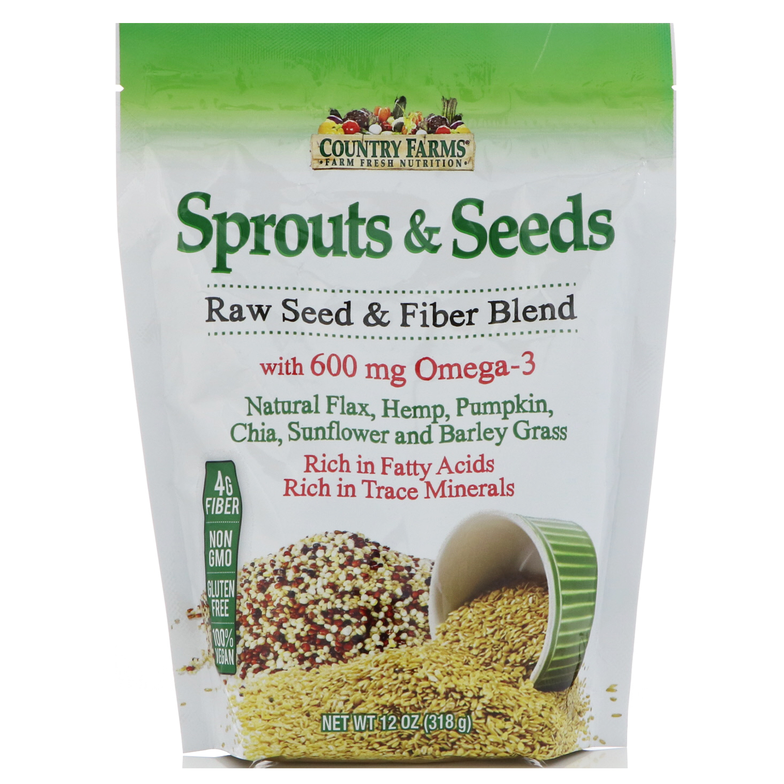 Country Farms, Sprouts & Seeds, Raw Seed & Fiber Blend, 12 oz (318 g ...