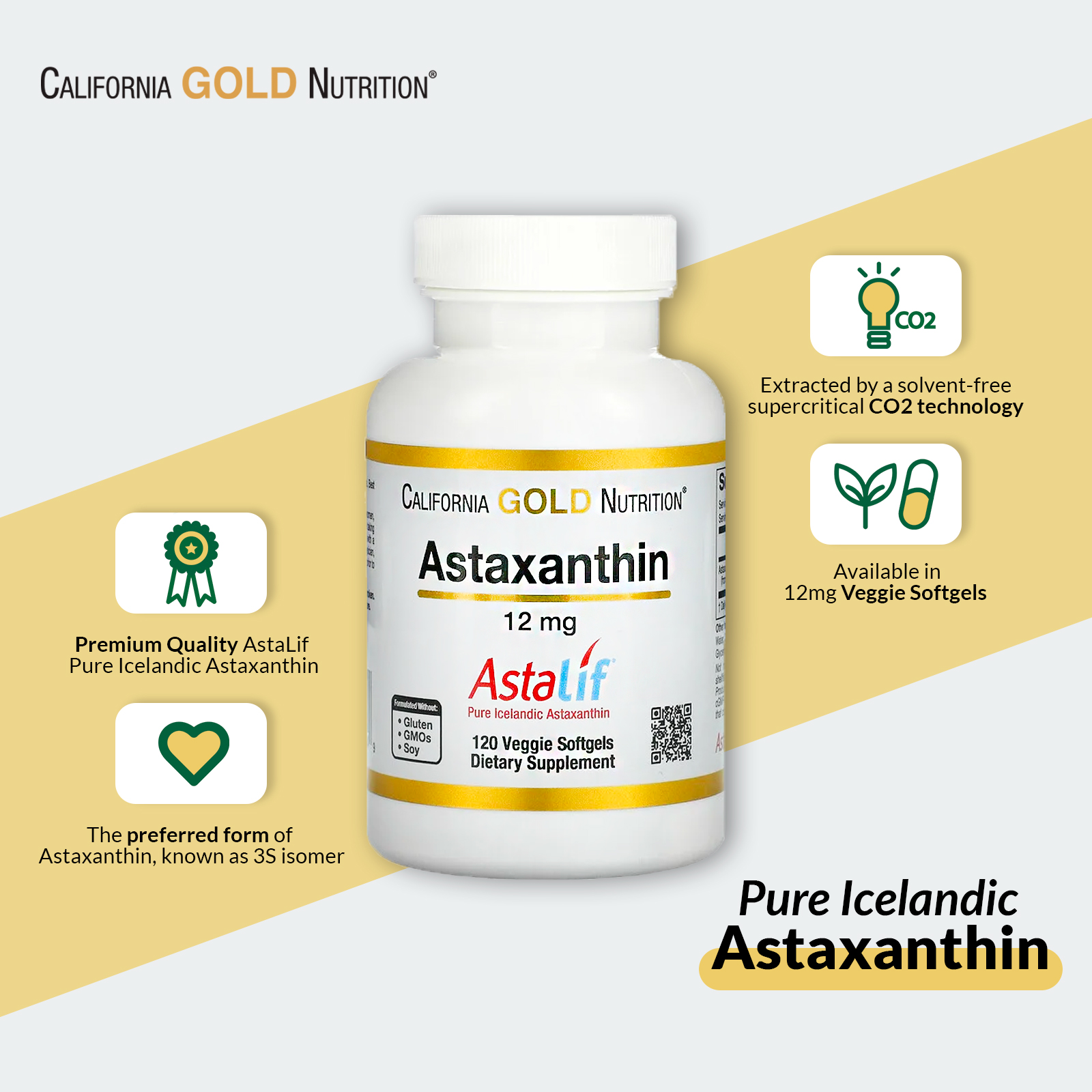 California Gold Nutrition, Astaxanthin, Astalif Pure Icelandic, 12 mg ...