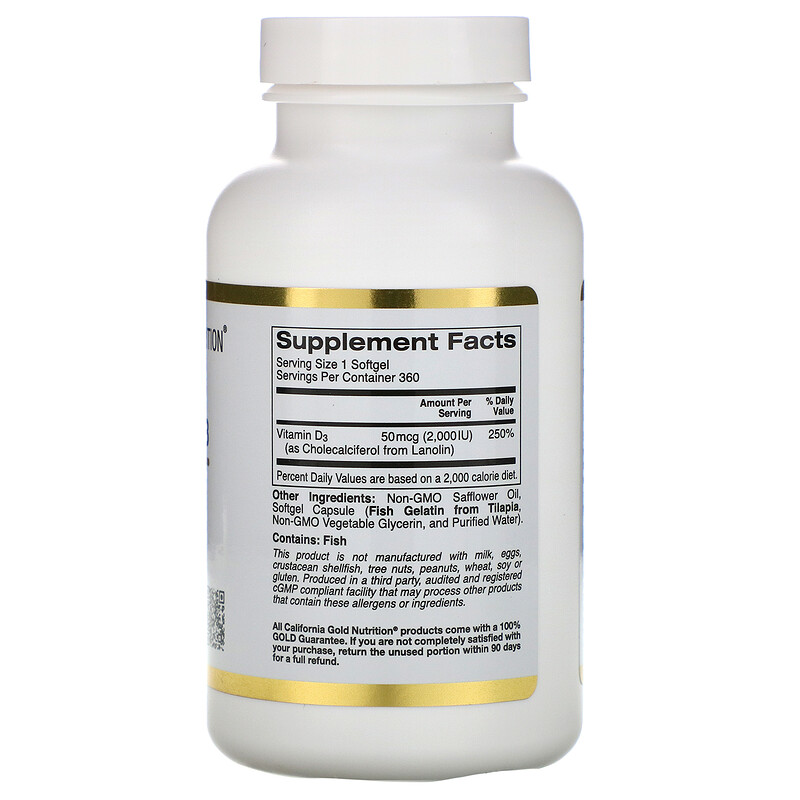 California Gold Nutrition, Vitamin D3, 50 mcg (2,000 IU), 360 Fish ...