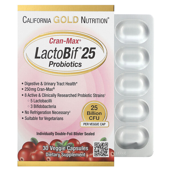 California Gold Nutrition, CranMax® LactoBif Probiotics, 25 Billion CFU ...