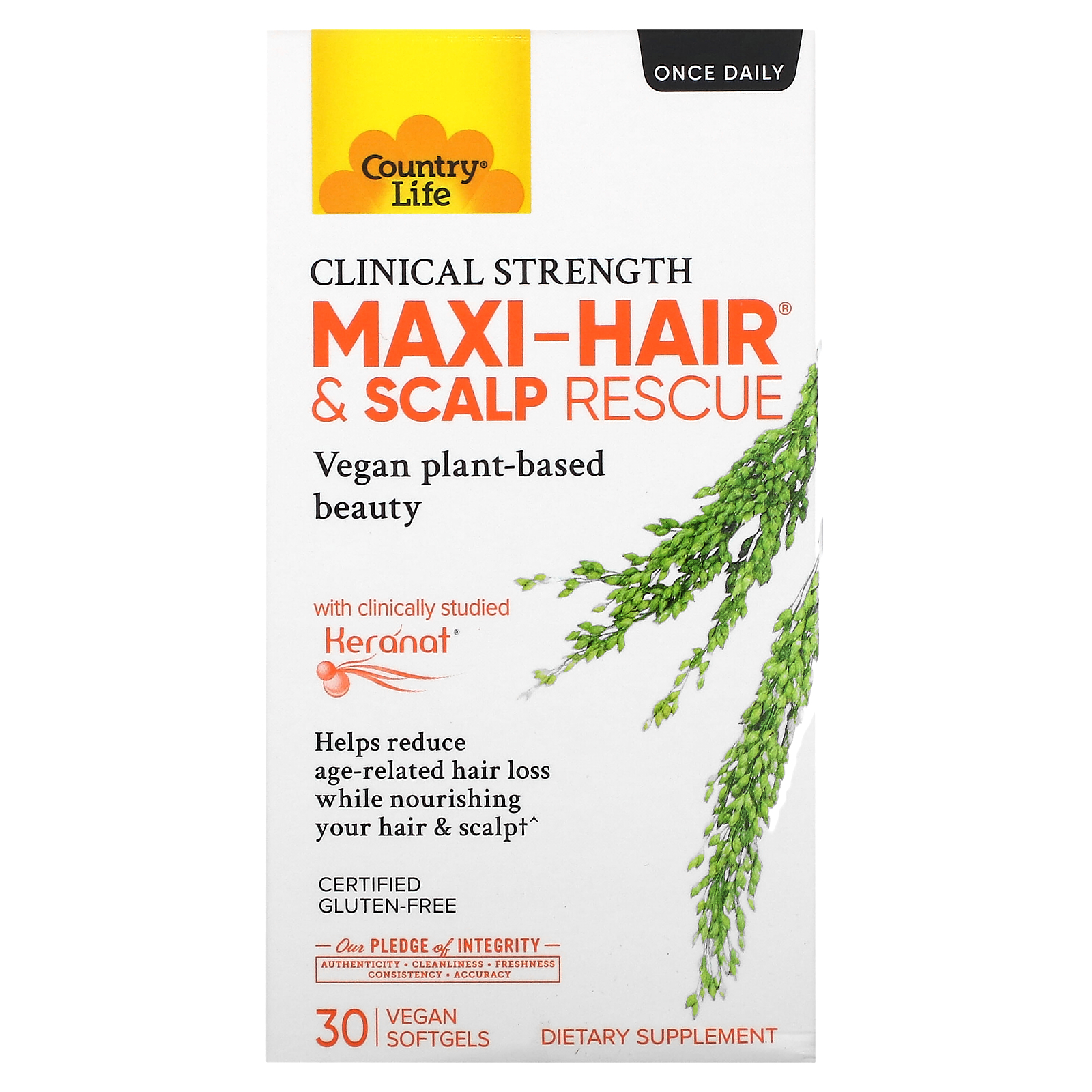 Country Life, Maxi-Hair & Scalp Rescue, Clinical Strength, 30 Vegan ...