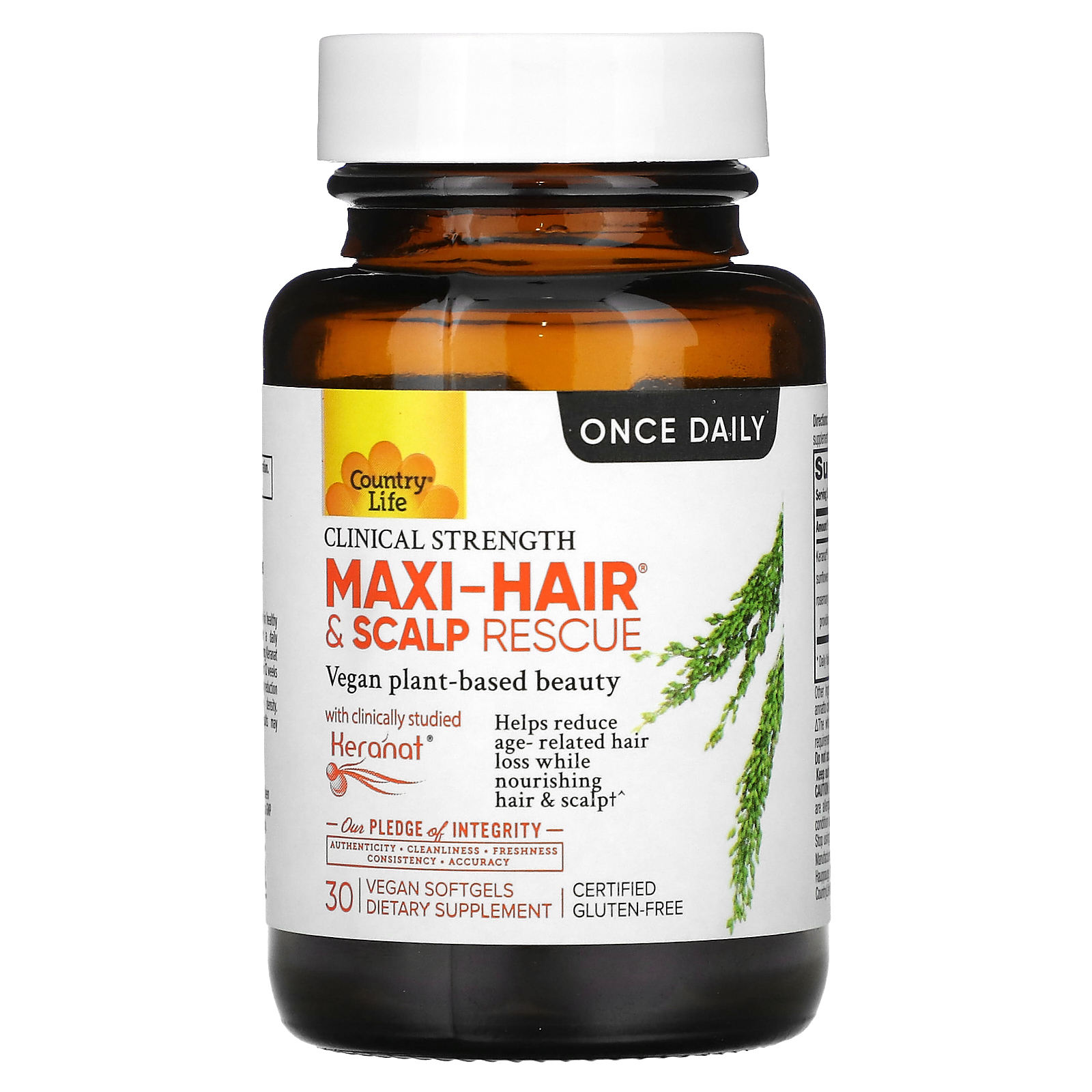 Country Life, Maxi-Hair & Scalp Rescue, Clinical Strength, 30 Vegan ...