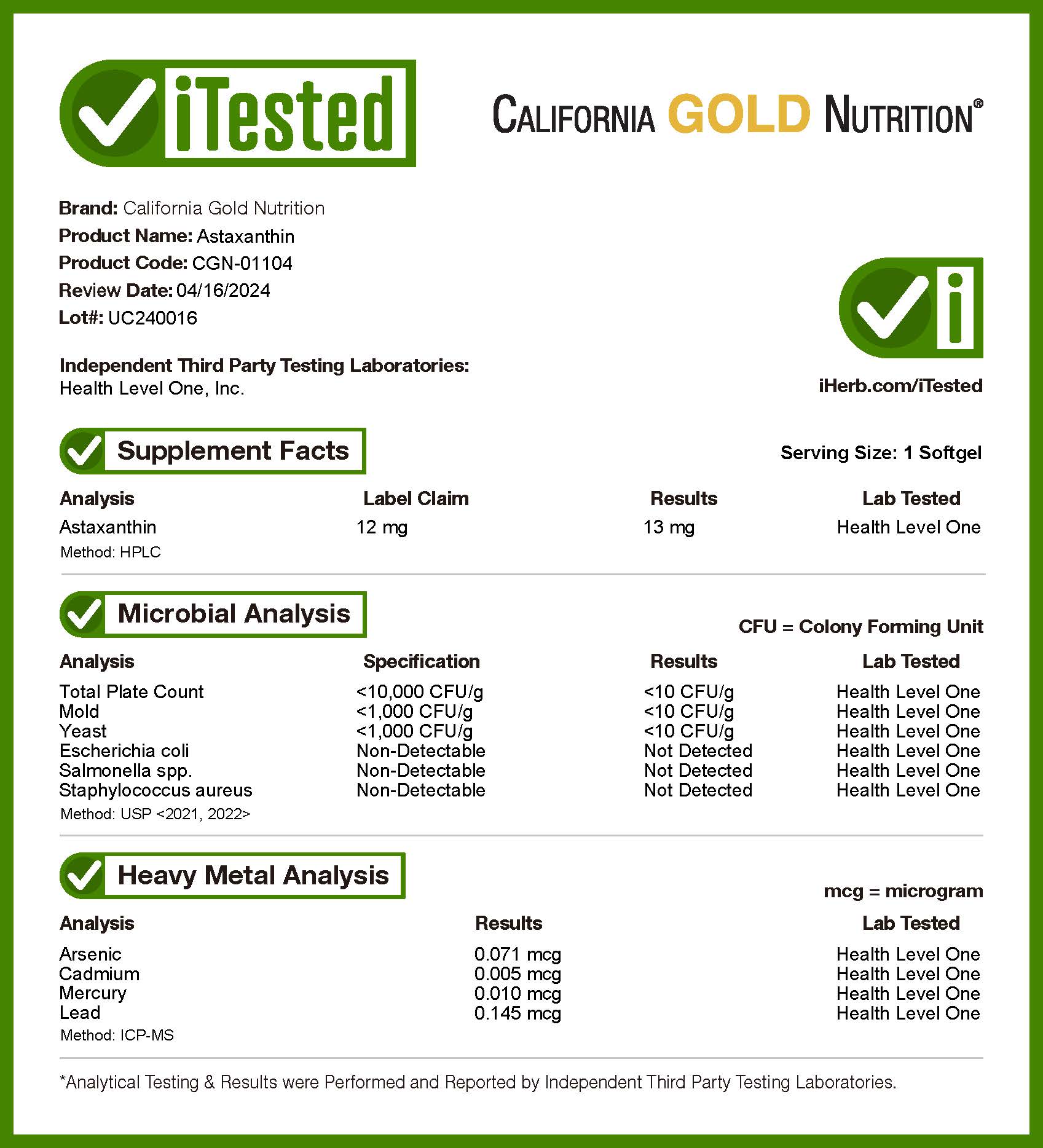 California Gold Nutrition, Astaxanthin, Astalif Pure Icelandic, 12 mg ...