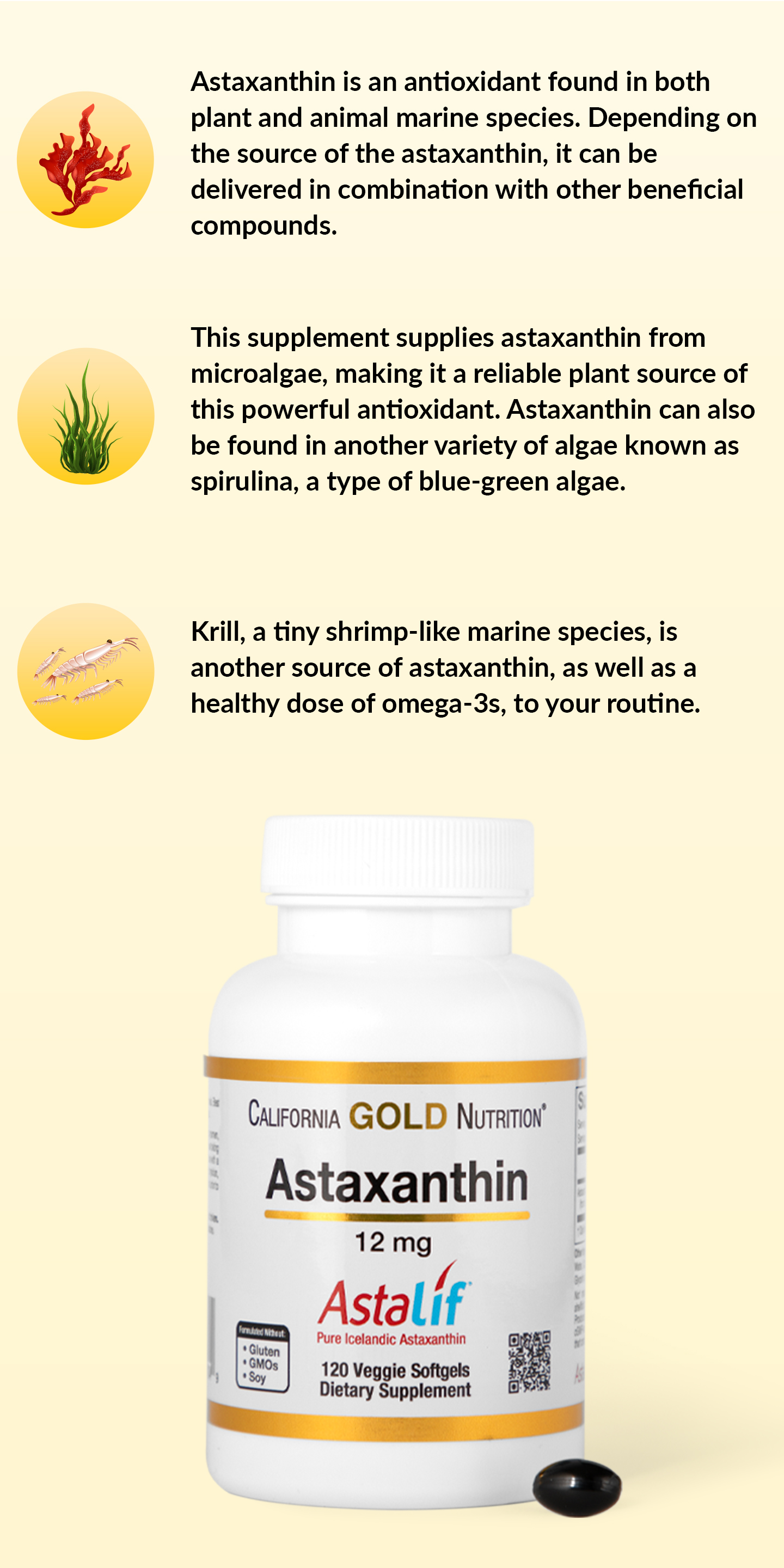 California Gold Nutrition, アスタキサンチン、AstaLif（アスタリフ）純アイスランド産、12mg、植物性ソフト ...