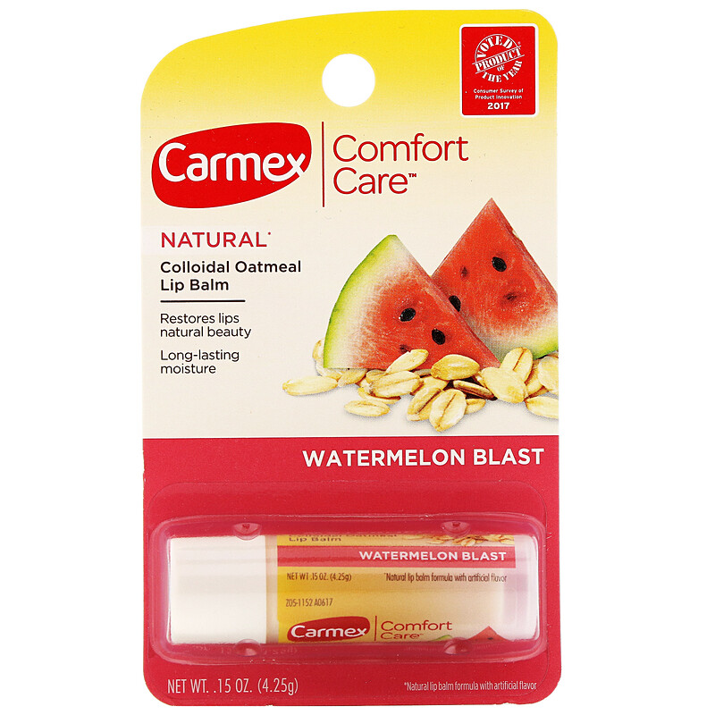 Carmex, Comfort Care, Colloidal Oatmeal Lip Balm, Watermelon Blast, .15 ...