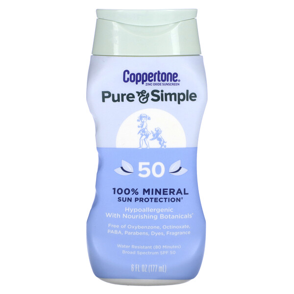Coppertone, Pure & Simple, 100% Mineral Sun Protection, SPF 50, 6 fl oz ...