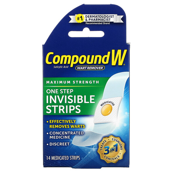 Compound W, Wart Remover, One Step Invisible Strips, Maximum Strength ...