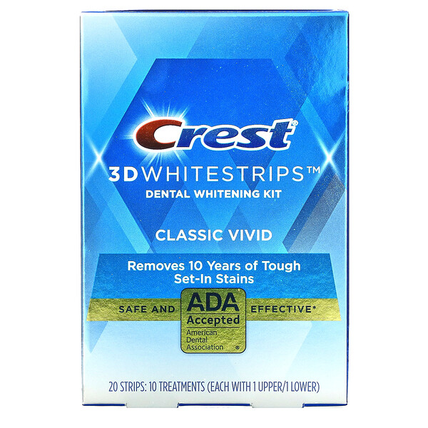 Crest, 3D Whitestrips, Dental Whitening Kit, Classic Vivid, 20 Strips ...