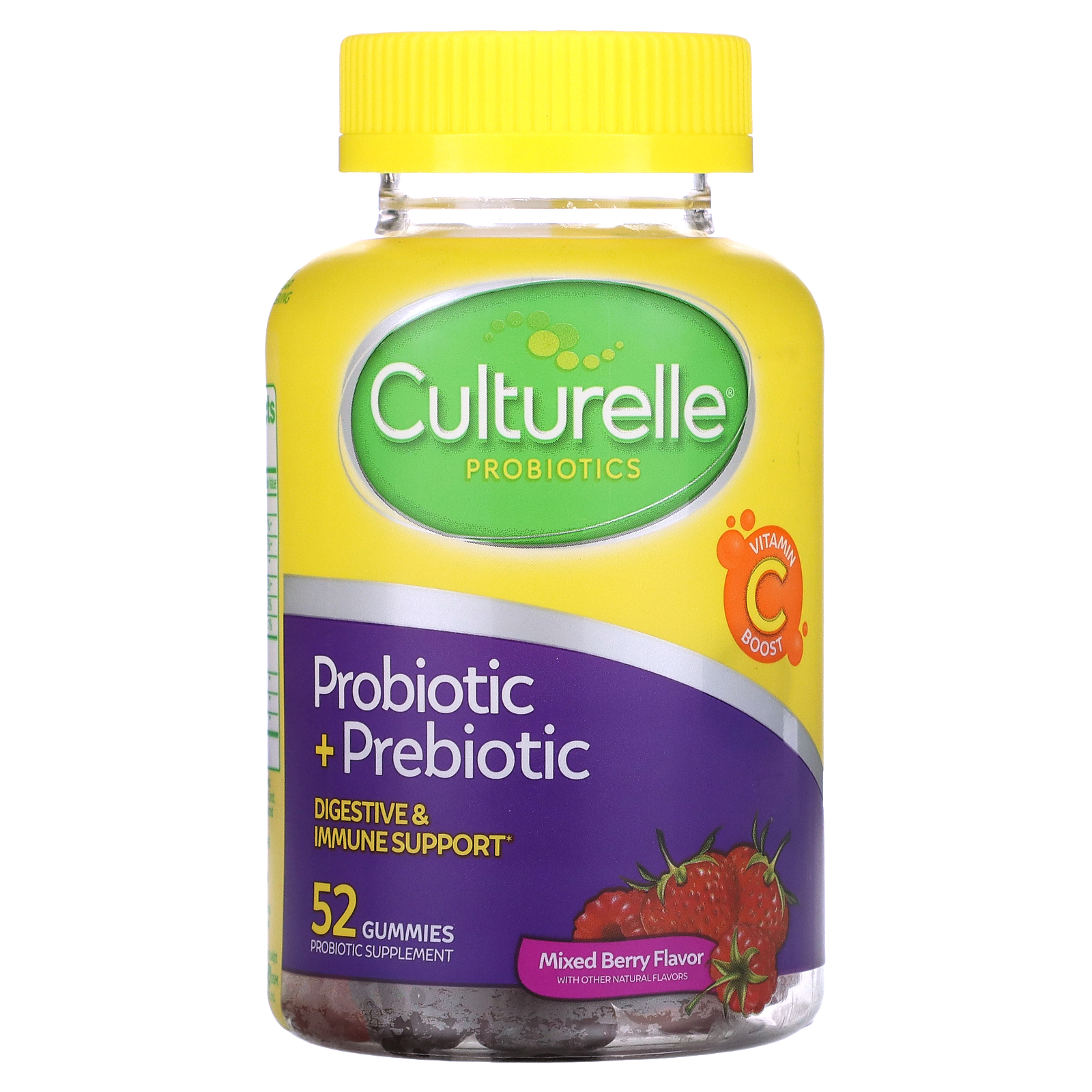 Culturelle, Probiotic + Prebiotic Gummies, Mixed Berry, 52 Gummies