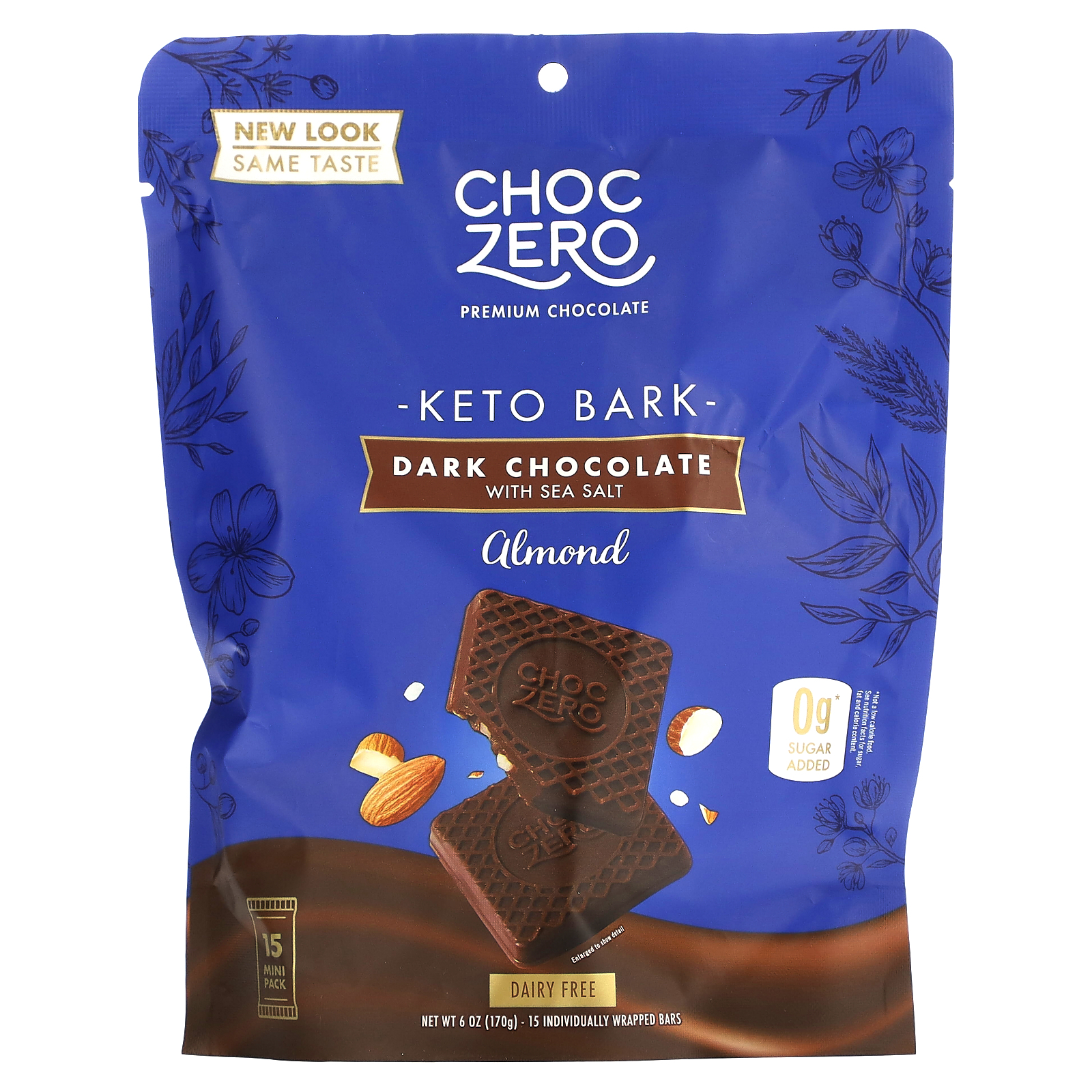 ChocZero, Keto Bark, Dark Chocolate With Sea Salt, Almond, 15 Mini ...