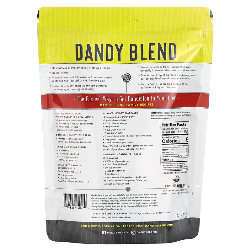 Dandy Blend, Instant Herbal Beverage with Dandelion, Caffeine Free, 7. ...