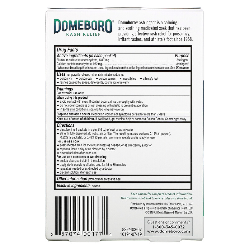 Domeboro, Medicated Soak, Rash Relief, 12 Powder Packets, 0.1 oz (2.7 g ...