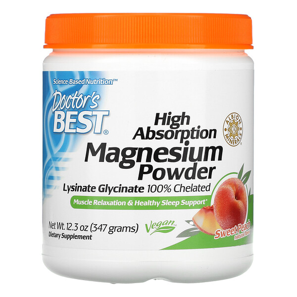 Doctor's Best, High Absorption Magnesium Powder, Sweet Peach, 12.3 oz ...