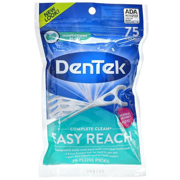 DenTek, Complete Clean, Easy Reach Floss Picks, Mouthwash Blast, 75 ...