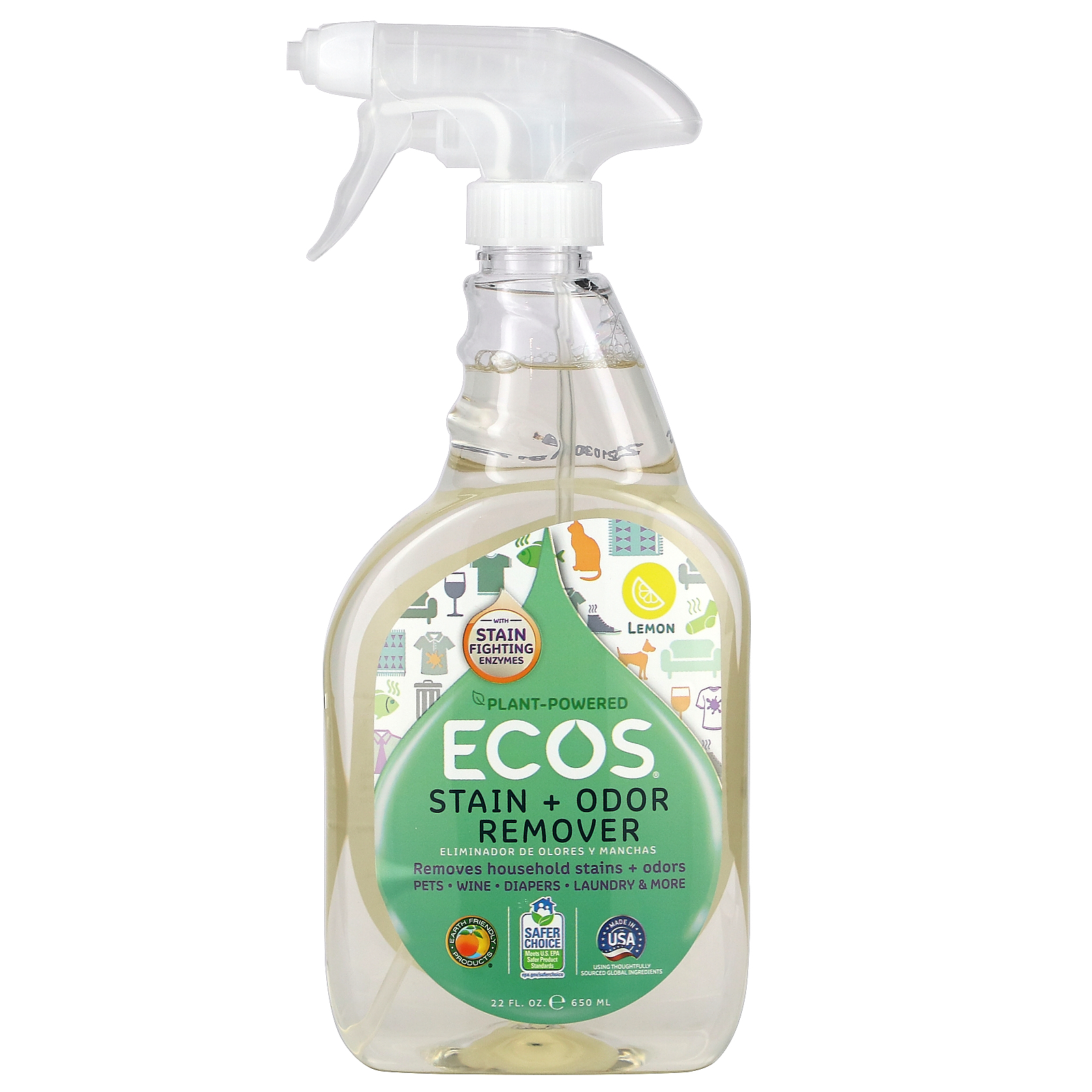 Earth Friendly Products, Ecos, Stain + Odor Remover, Lemon, 22 fl oz ...