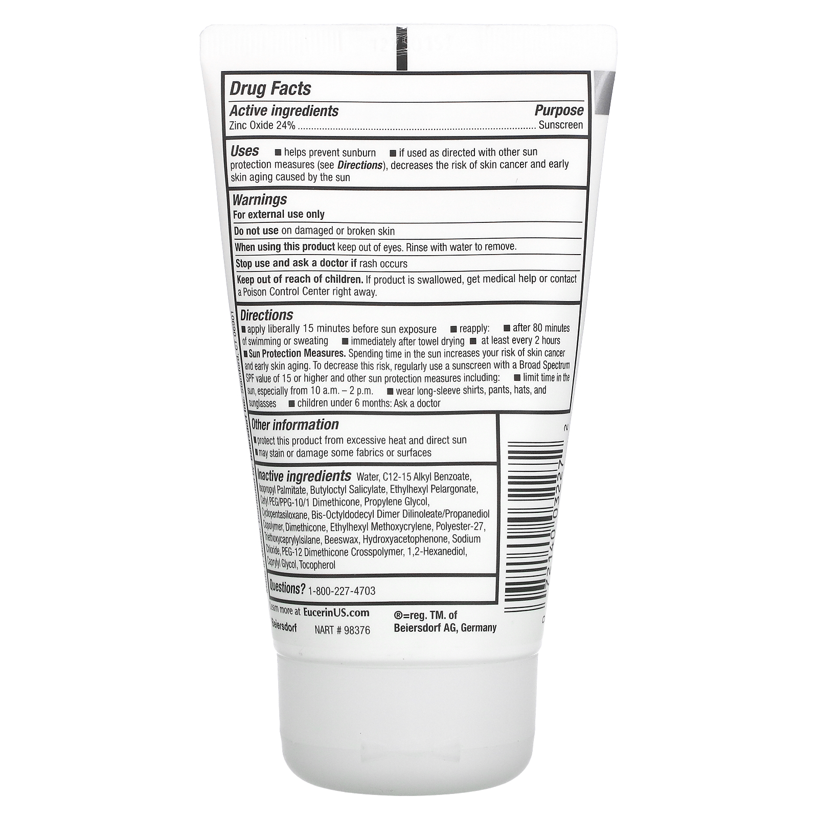 Eucerin, Baby, Sensitive Mineral Sunscreen Lotion, SPF 50, Fragrance ...