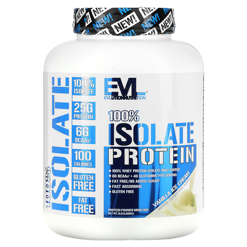 EVLution Nutrition, 100% Isolate Protein, Vanilla Ice Cream, 5 lb (2. ...