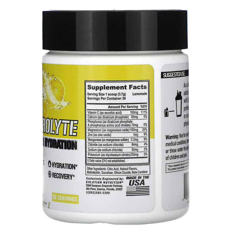 EVLution Nutrition, Electrolyte Volumizing Hydration, Lemonade, 3.91 oz ...