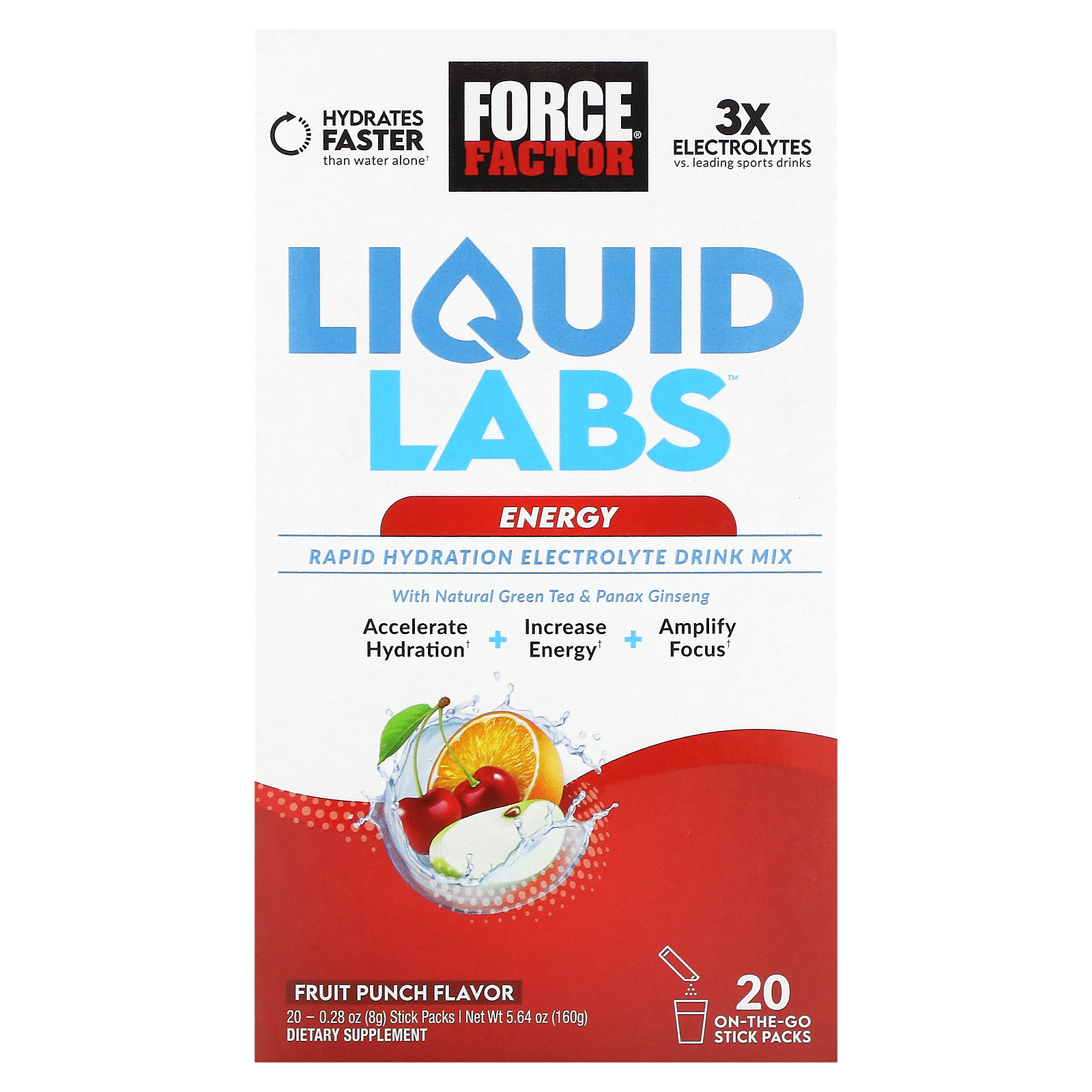 Force Factor, Liquid Labs Energy, Rapid Hydration Electrolyte Drink Mix ...