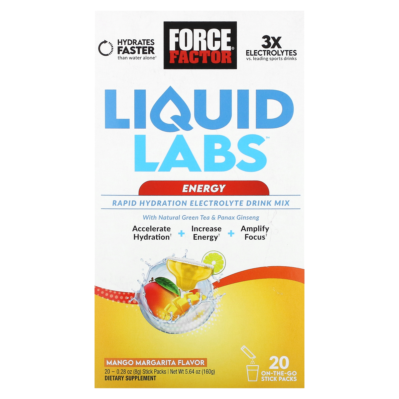 Force Factor, Liquid Labs Energy, Rapid Hydration Electrolyte Drink Mix ...