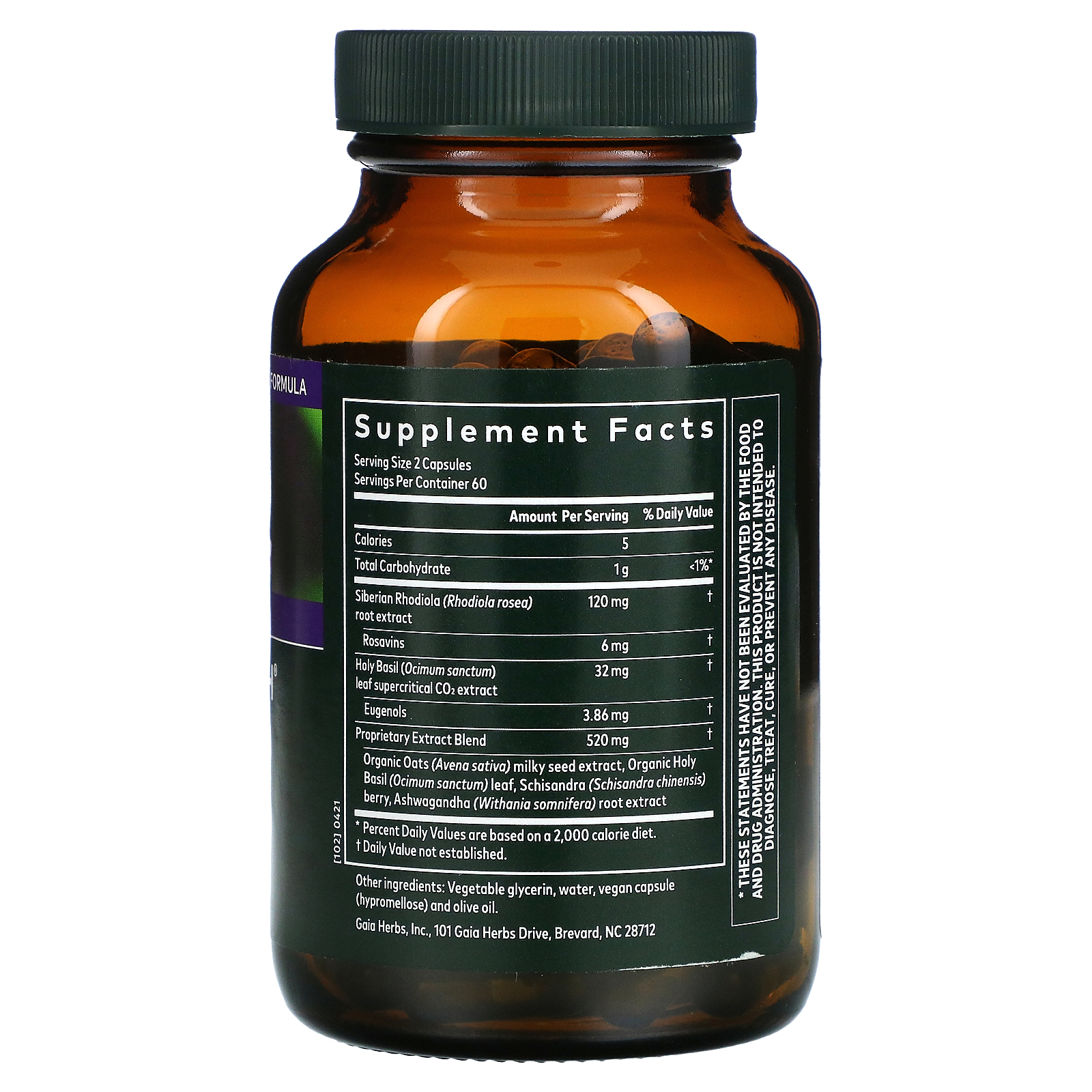 Gaia Herbs Adrenal Health Daily Support 120 Vegan Liquid Phyto Caps