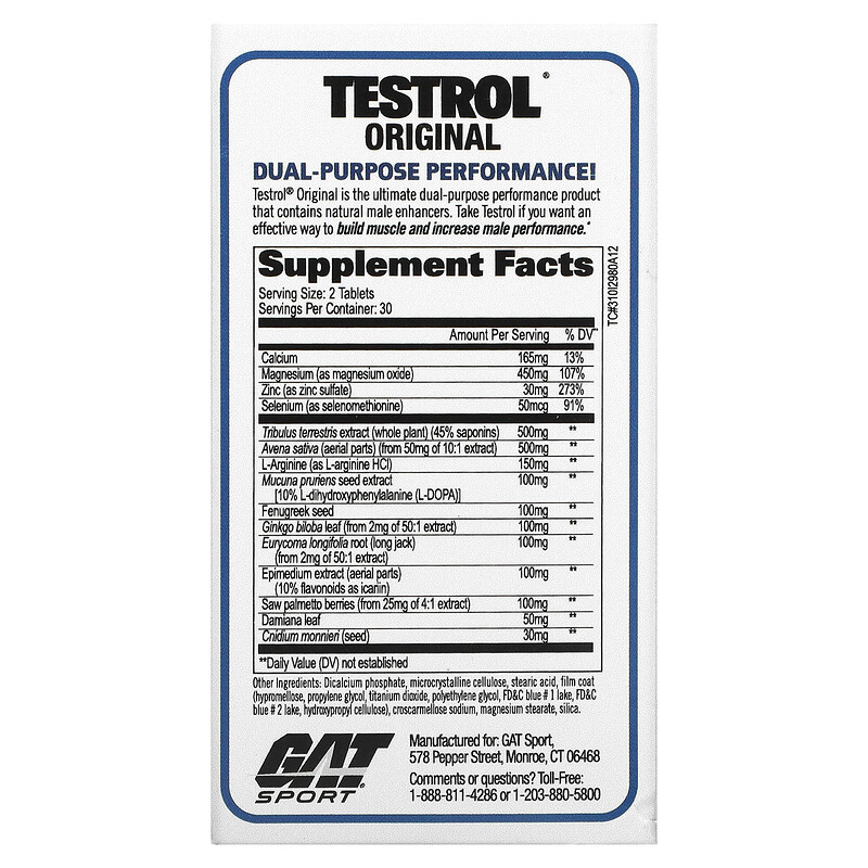 GAT, Testrol Original, Potenciador de testosterona, 60 comprimidos