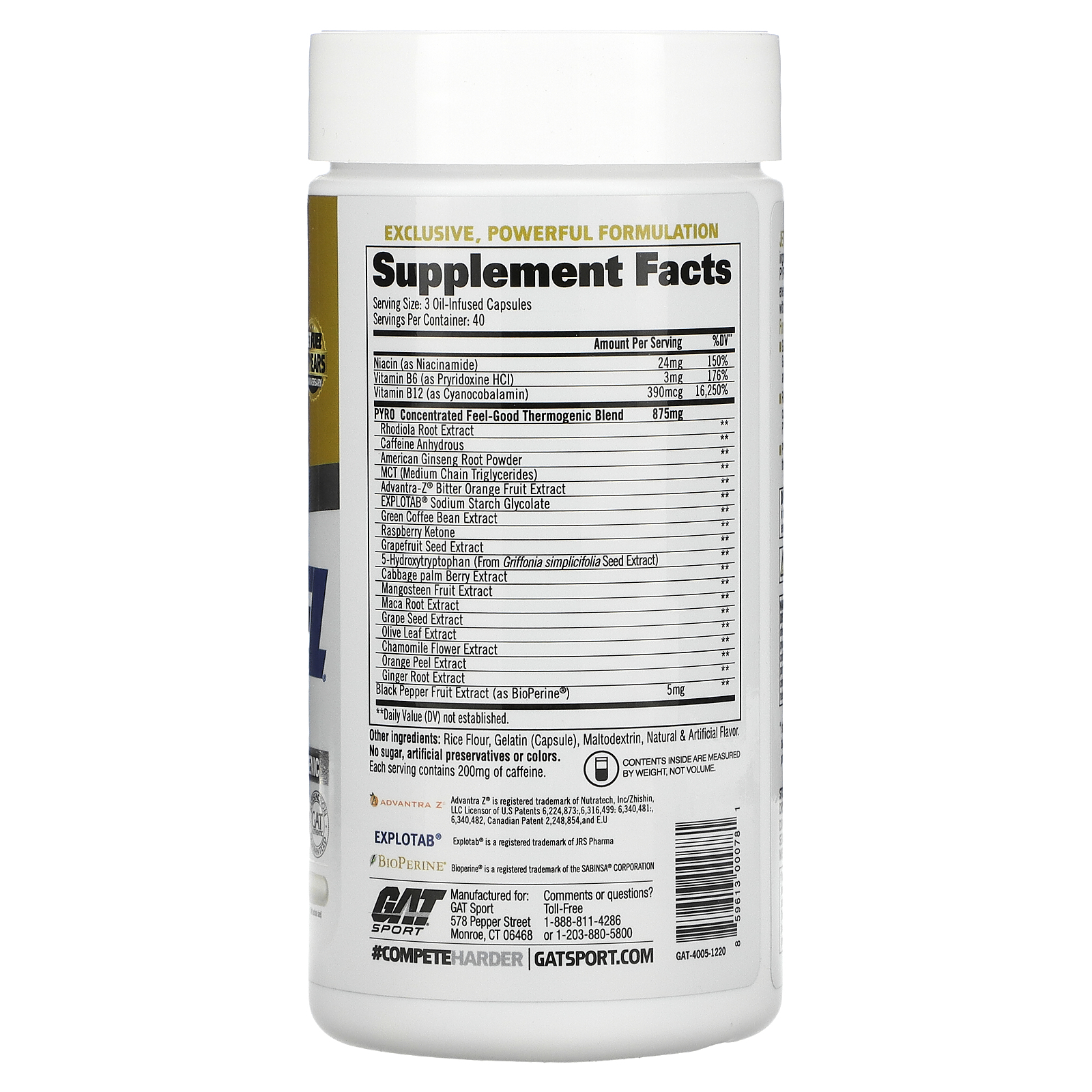 GAT, JETFUEL Pyro, 120 Oil-Infused Capsules