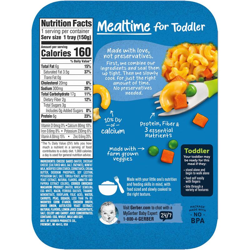 Gerber, Mealtime for Toddler, 12+ Months, Macaroni & Cheese and a Side ...