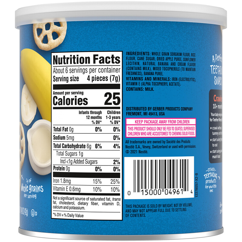 Gerber, Snacks for Baby, Teether Wheels, 10+ Months, Banana Cream, 1.48 ...