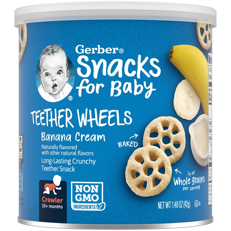 Gerber, Snacks for Baby, Teether Wheels, 10+ Months, Banana Cream, 1.48 ...