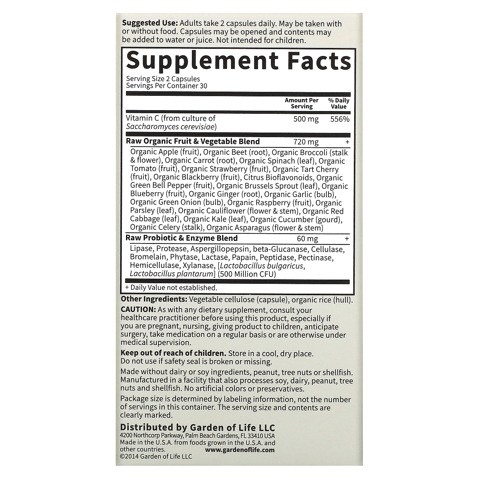 Garden of Life, Vitamin Code, RAW Vitamin C, 60 Vegan Capsules