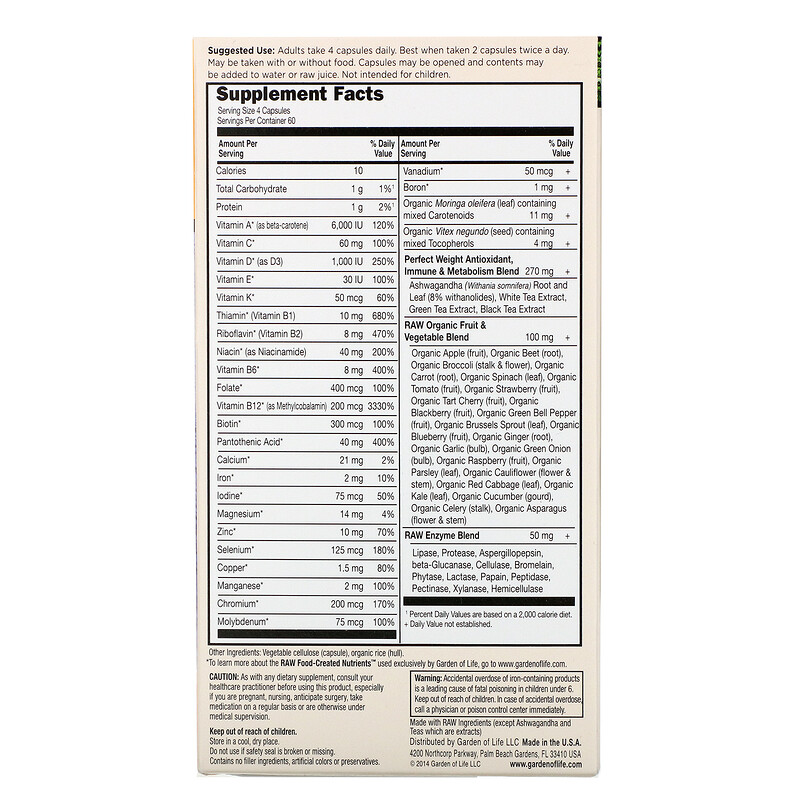 Garden of Life, Vitamin Code, Perfect Weight, 240 Vegetarian Capsules ...