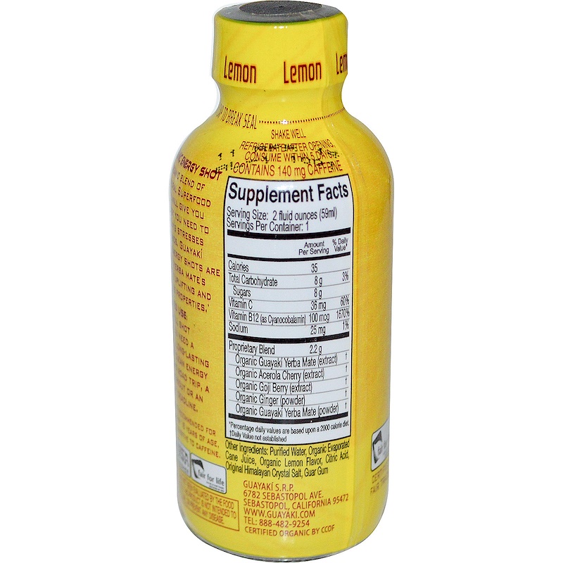 Guayaki Yerba Mate Organic Energy Shot Lemon 2 Fl Oz 59 Ml Iherb