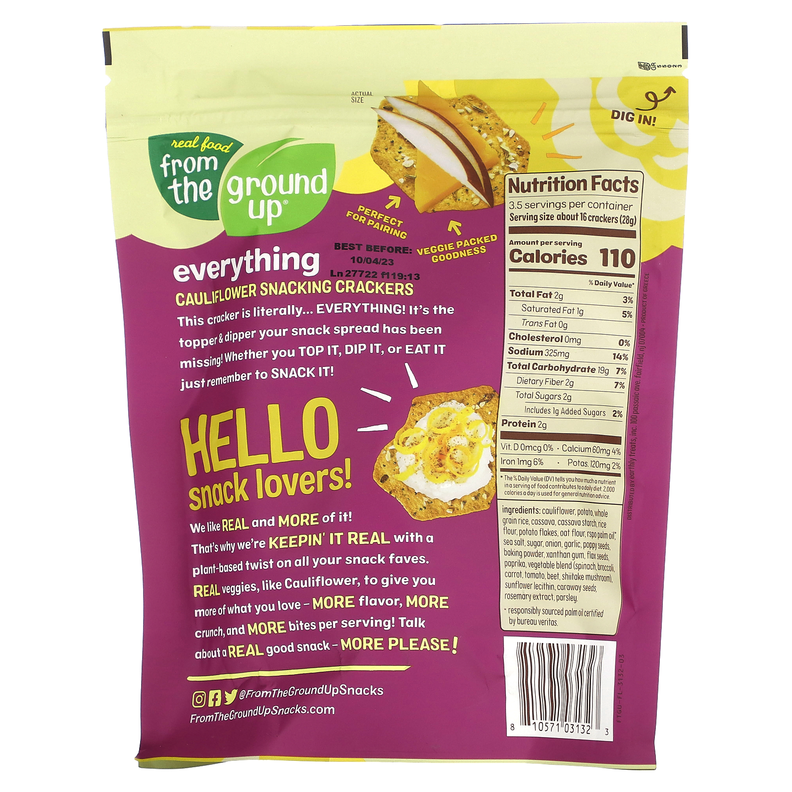 From The Ground Up, Cauliflower Snacking Crackers, Everything, 3.5 oz ...