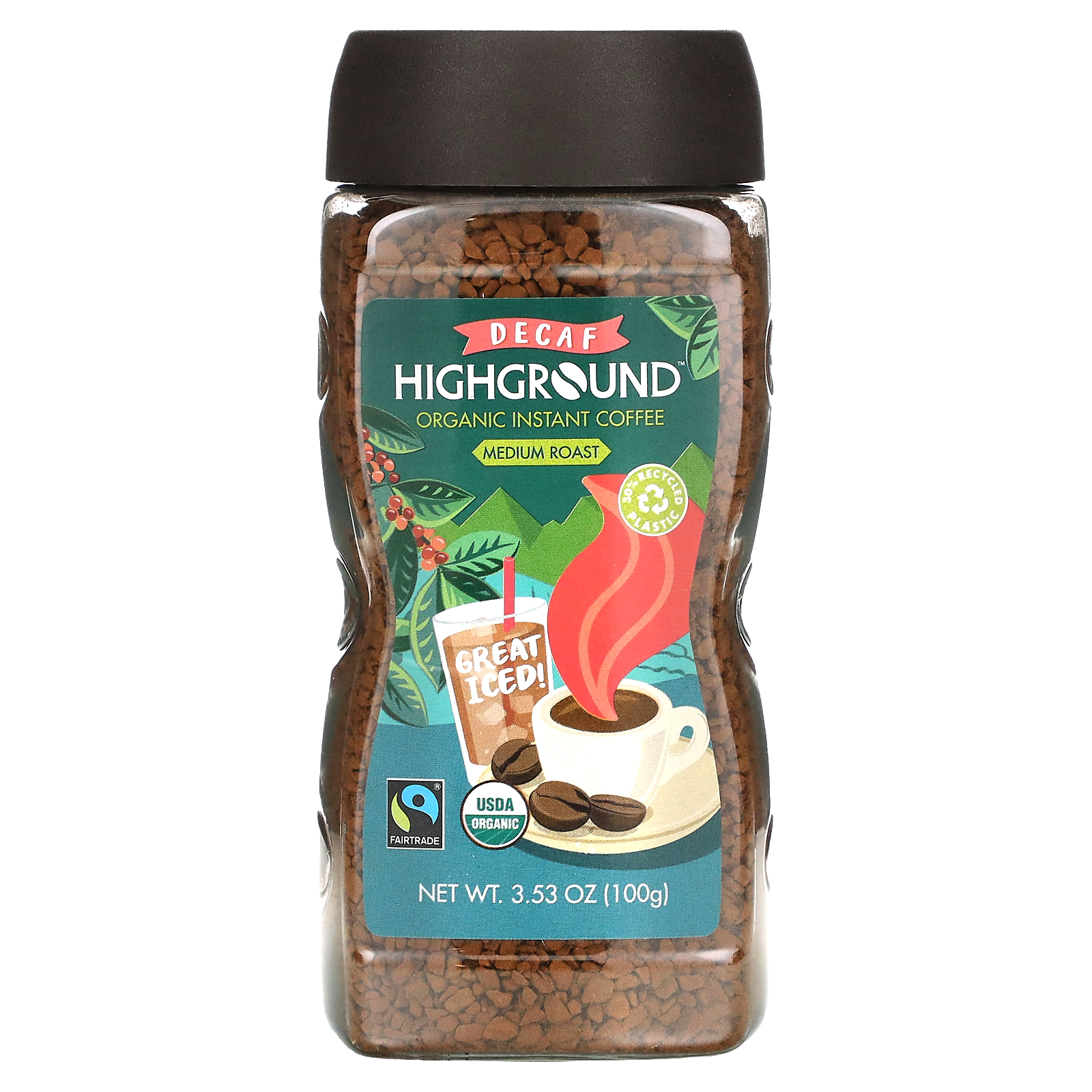 Highground Coffee, Organic Instant Coffee, Medium Roast, Decaf, 3.53 oz ...