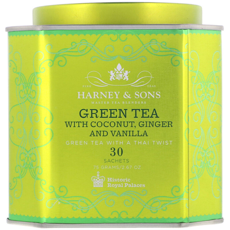 Harney & Sons, Green Tea with Coconut, Ginger and Vanilla, 30 Sachets ...